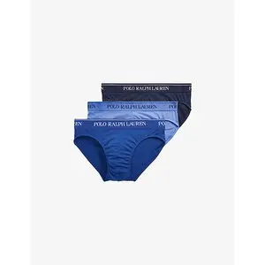 Polo Ralph Lauren Branded-waistband Pack Of Three Stretch-cotton Briefs - Cr Nvysaph Starbrmda Blu