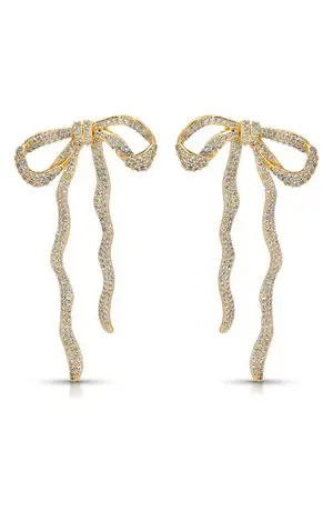 Ettika Pavé Cubic Zirconia Bow Drop Earrings - Gold
