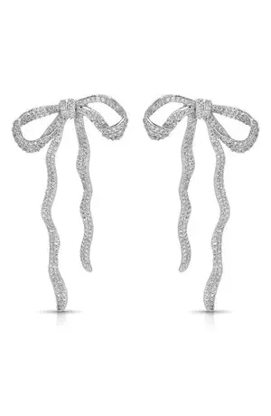 Ettika Pavé Cubic Zirconia Bow Drop Earrings - Silver