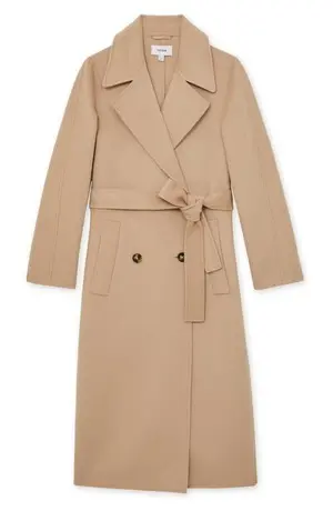 REISS Wool Blend Coat With Sash - Neutral