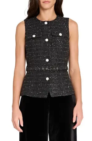 TAHARI ASL Rhinestone Bouclé Vest