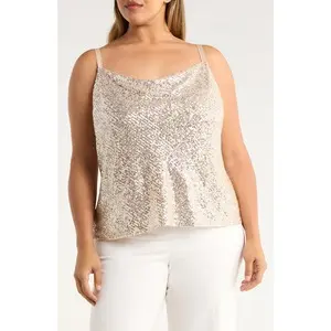 TAHARI ASL Sequin Cowl Neck Camisole - Nude Silver