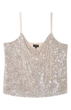 TAHARI ASL Sequin Cowl Neck Camisole - Nude Silver