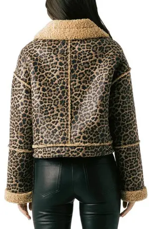 Blanknyc Bonded Leopard Print Faux Shearling Moto Jacket