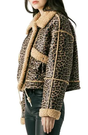 Blanknyc Bonded Leopard Print Faux Shearling Moto Jacket