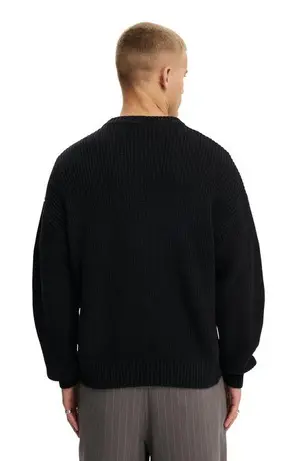 COTTON ON Box Fit Crew Knit - Black  Emb