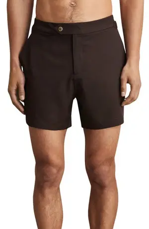 REISS Sun Flat Front Swim Trunks - Chocolate Brown