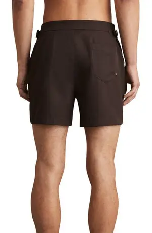 REISS Sun Flat Front Swim Trunks - Chocolate Brown
