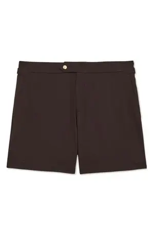 REISS Sun Flat Front Swim Trunks - Chocolate Brown