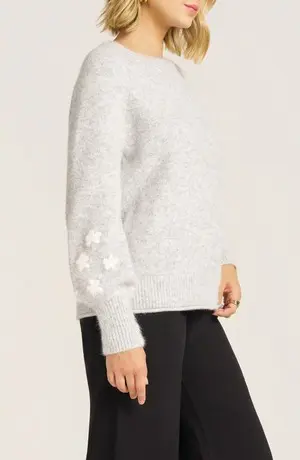 Matty M. Daphne Floral Embroidery Sweater - Heather Grey