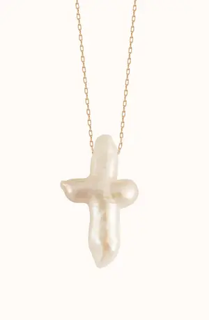JOIANA JEWELRY Pearl Cross Pendant Necklace - Pearl/gold