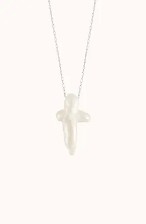 JOIANA JEWELRY Pearl Cross Pendant Necklace - Pearl/silver