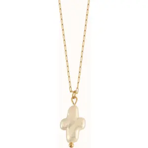 JOIANA JEWELRY Mini Pearl Cross Pendant Necklace - Gold