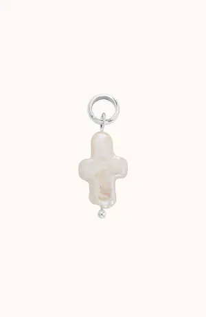 JOIANA JEWELRY Mini Pearl Cross Charm Pendant - White Silver