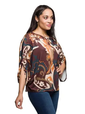 24SEVEN COMFORT APPAREL Paisley Print Dolman Sleeve Top