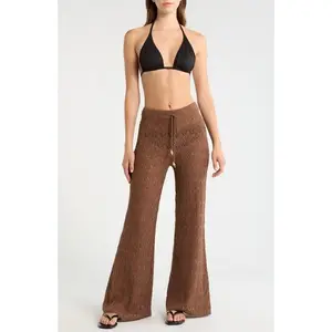 Elan Pointelle Cover-up Pants - Brown