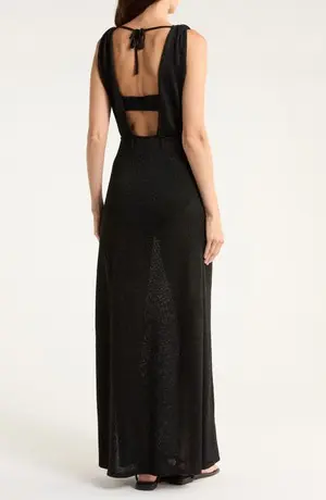 Elan Plunge Neck Maxi Cover-up Sweater Dress - Black