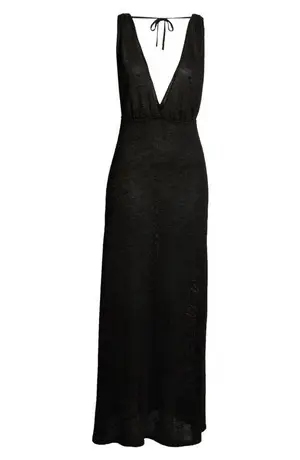 Elan Plunge Neck Maxi Cover-up Sweater Dress - Black