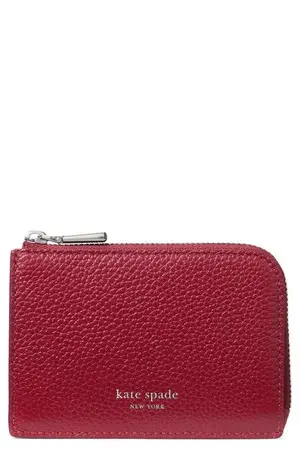 Kate Spade New York Mini Pebble Leather Zip Card Case - Red Jam