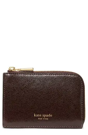 Kate Spade New York Mini Glazed Leather Zip Card Case Hot Fudge