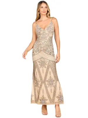 LARA NEW YORK V-neck Fitted Gown - Nude