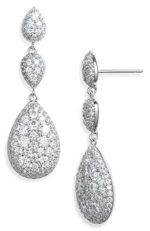 Nadri Crushed Pavé Triple Drop Earrings - Rhodium