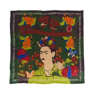 LOST PATTERN Frida X "los Amores De Frida" Large Silk Scarf - Dark Green