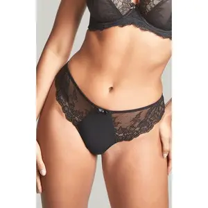 Panache Ana Lace Trim Thong - Black