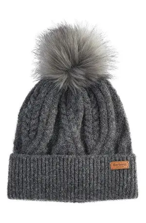 BARBOUR Elsdon Faux Fur Pompom Beanie