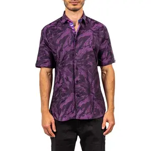 MACEOO Galileo Ascension 0081 Contemporary Fit Short Sleeve Button-up Shirt Purple/black