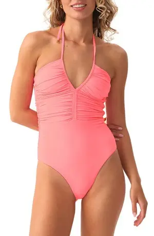 PQ Josie Ruched One-piece Swimsuit - Tulip