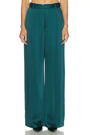 Lapointe Satin Relaxed Pleated Pant - Dark Teal