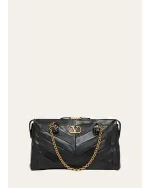 Valentino Garavani Panthea Medium Patchwork Chevron Shoulder Bag Nero