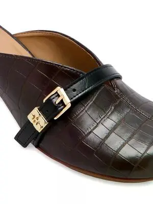 GANNI Embossed Crocodile Effect Mules - Brown
