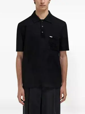 FERRAGAMO V-neck Polo With Jacquard Pocket Detail - Black