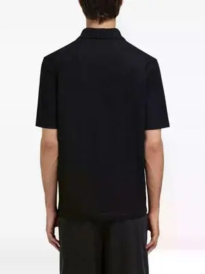 FERRAGAMO V-neck Polo With Jacquard Pocket Detail - Black