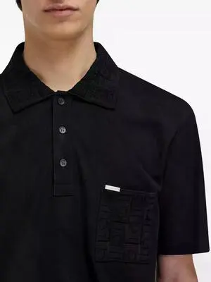 FERRAGAMO V-neck Polo With Jacquard Pocket Detail - Black