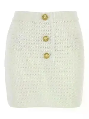 Le Kasha Crochet Button-embellished Mini Skirt - White