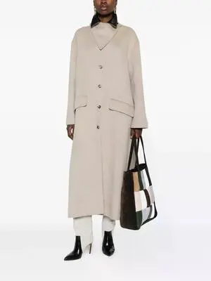 Nanushka A-line Button Coat With Leather Collar - Neutrals