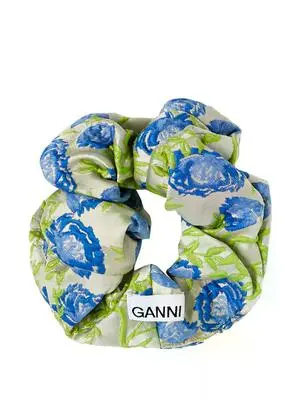 GANNI Floral Print Scrunchie - Neutrals
