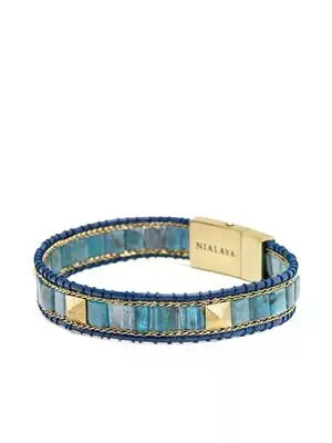 NIALAYA JEWELRY Stud Apatite Bracelet - Blue
