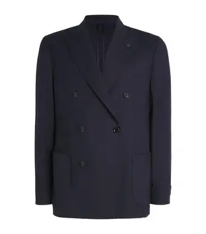 LARDINI Wool-blend Double-breasted Blazer - Navy