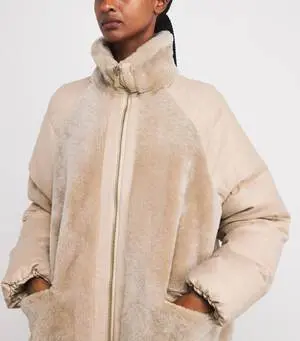 Eleventy Shearling High-neck Jacket
