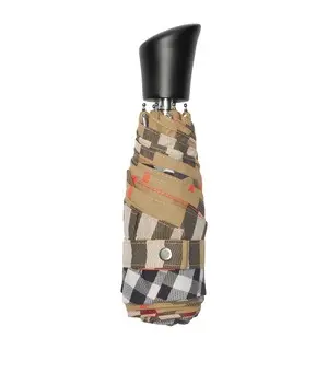 Burberry Maple Wood Nylon Check Folding Umbrella - Beige