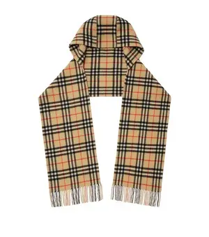 Burberry Cashmere Check Hooded Scarf - Beige
