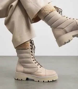 Eleventy Leather Shearling Trim Lace-up Boots