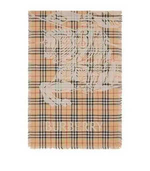 Burberry Wool Wide Ekd Check Scarf - Beige
