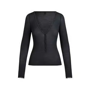 SKIMS Sheer Modal Long Sleeve Henley - Onyx