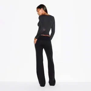 SKIMS Sheer Modal Long Sleeve Henley - Onyx