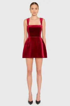 Amanda Uprichard Bethany Velvet Skort Romper - Scarlet